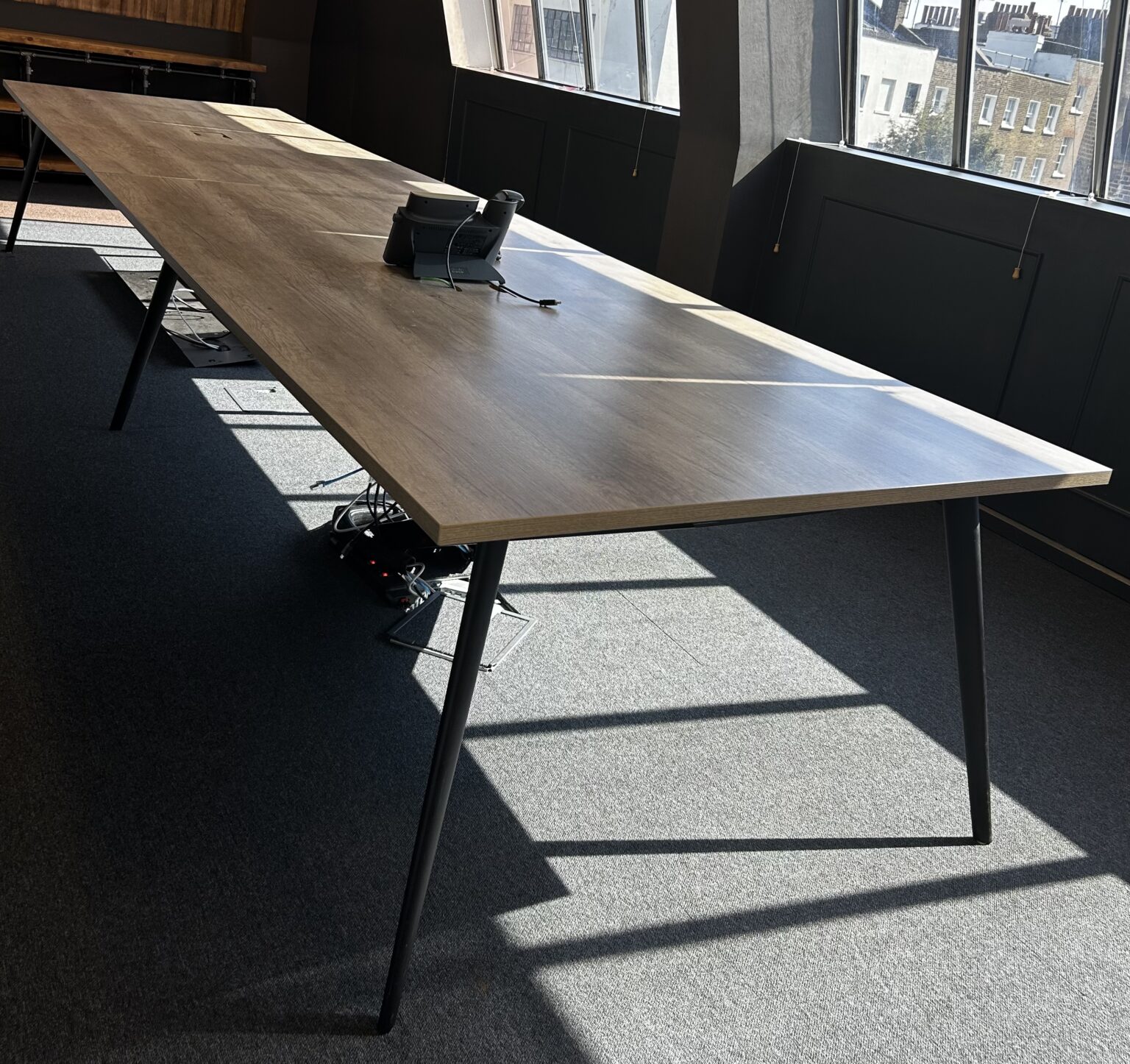 Walnut Conference Table | Satin Black Legs | Two Piece Top