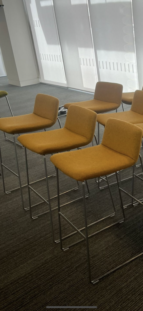 Used Connection Swoosh Stool | Harvest Gold Upholstery
